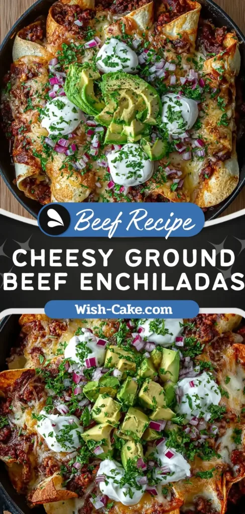 One-Pan Cheesy Ground Beef Enchiladas Made Easy - Wish-Cake.com